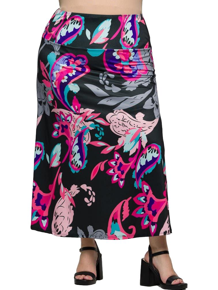 24SEVEN COMFORT APPAREL 24seven Comfort Apparel Pull-On Printed Maxi Skirt